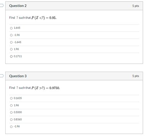Solved Question 2 1 Pts Find Such That P Z 0 9750 O Chegg Com