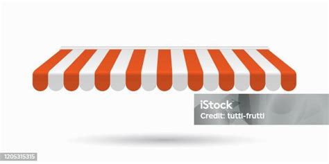 상점 카페 및 거리 레스토랑을위한 어닝 캐노피 스트라이프 레드와 화이트 선쉐이드 벡터 그림입니다 태양에서 외부 캐노피 시장