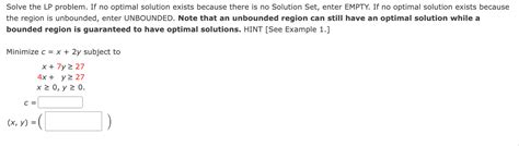 solved solve the lp problem if no optimal solution exists