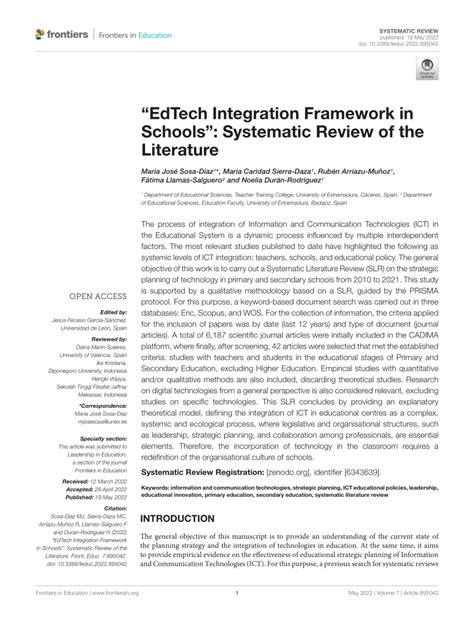 Pdf “edtech Integration Framework In Schools” Systematic Review Of