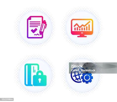 승인된 계약 차단된 카드 및 통계 아이콘 집합입니다 서 기어 사인 벡터 공연에 대한 스톡 벡터 아트 및 기타 이미지 공연