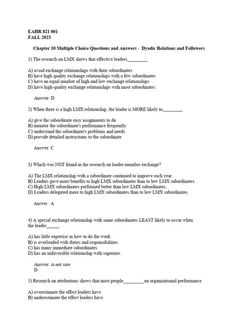 Chapter 10 Multiple Choice Questions Pdf Leadership