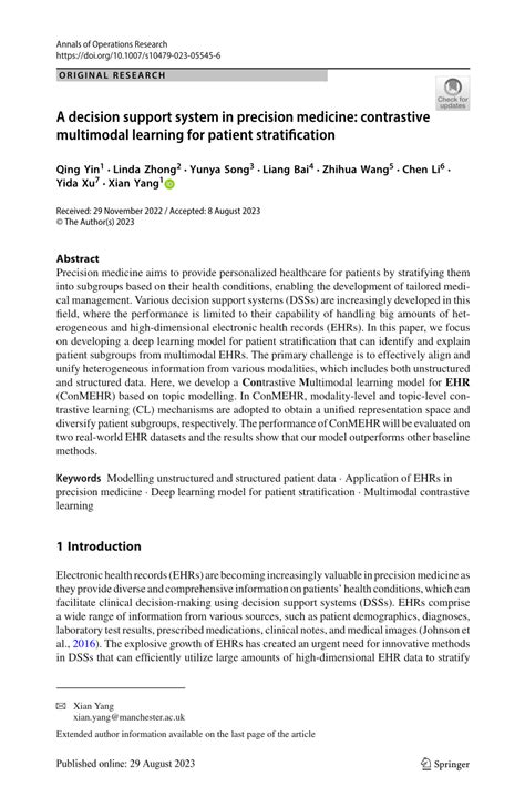 Pdf A Decision Support System In Precision Medicine Contrastive