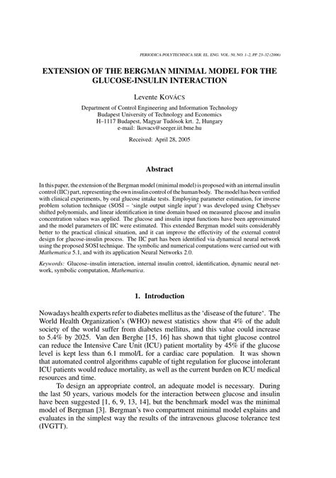 Pdf Extension Of The Bergman Minimal Model For The Glucose Insulin Interaction