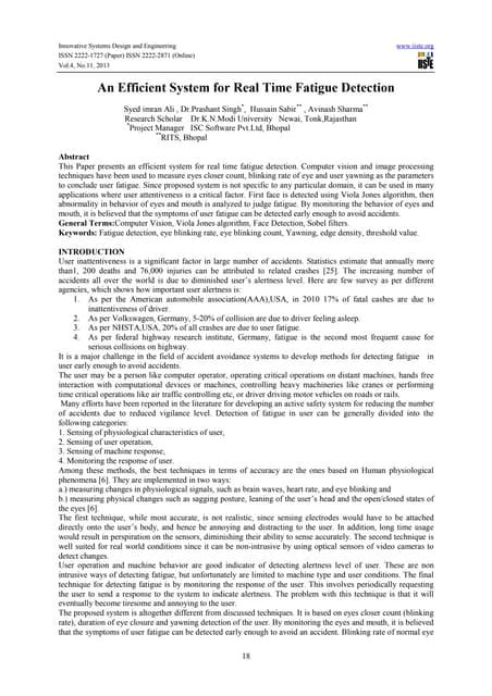 An Efficient System For Real Time Fatigue Detection Pdf