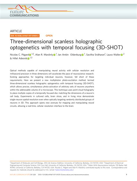 Pdf Three Dimensional Scanless Holographic Optogenetics With Temporal