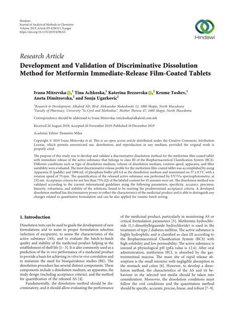 Pdf Development And Validation Of Discriminative Dissolution Method For Metformin Immediate