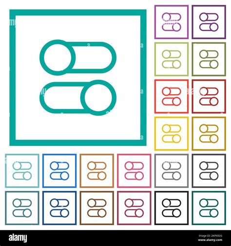 Horizontal Toggle Switches Outline Flat Color Icons With Quadrant Frames On White Background