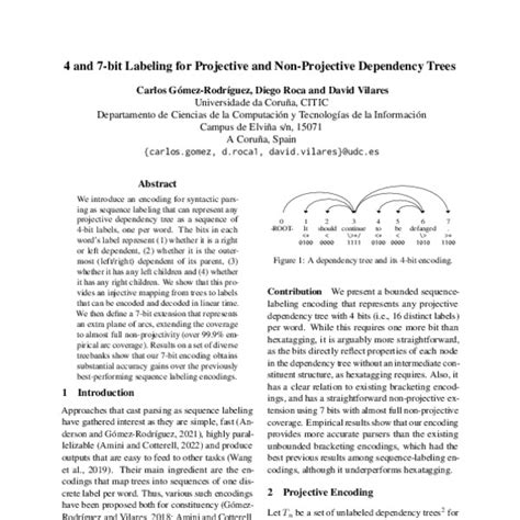 4 And 7 Bit Labeling For Projective And Non Projective Dependency Trees Acl Anthology
