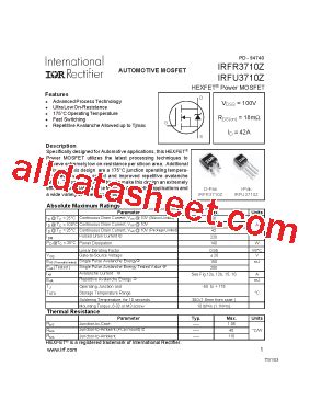 IRFR3710Z Datasheet(PDF) - International Rectifier