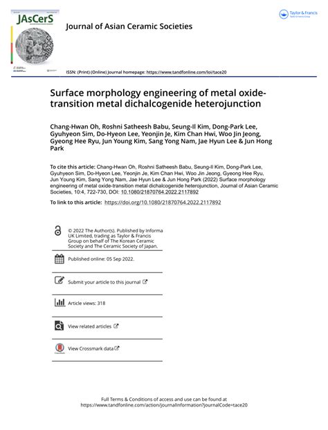 Pdf Surface Morphology Engineering Of Metal Oxide Transition Metal Dichalcogenide Heterojunction