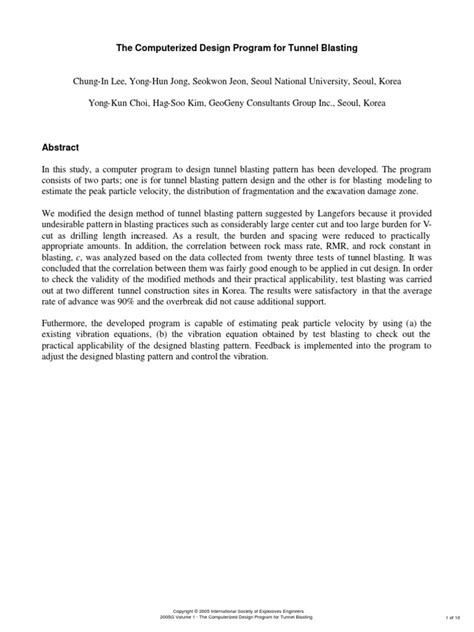 The Computerized Design Program For Tunnel Blasting Pdf