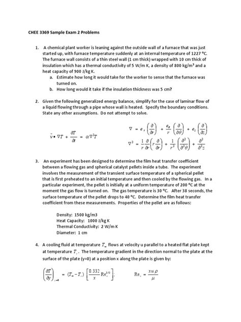 Chee 3369 Sample Exam 2 Problems Pdf Heat Transfer Heat