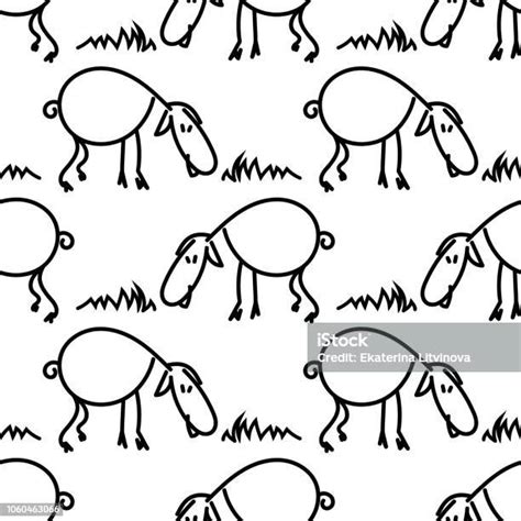 초원에 양 들의 함께 완벽 한 패턴입니다 재미 있는 양고기 벡터 Eps10입니다 가리기에 대한 스톡 벡터 아트 및 기타 이미지 가리기 검은색 귀여운 Istock