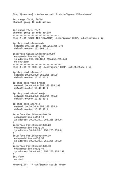 configuration of vlans dhcp pools trunk ports and static routes for