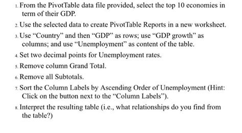 solved 1 from the pivot table data file provided select