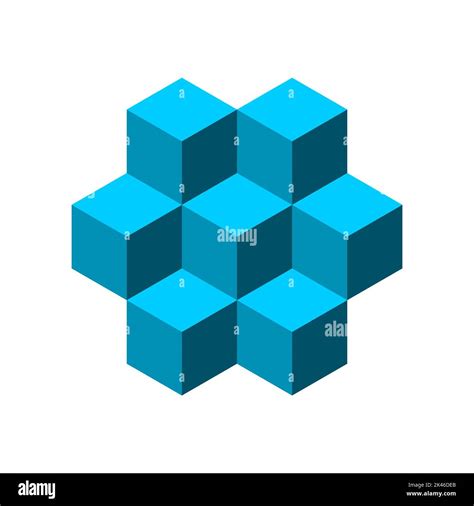 Seven 3d Cubes Make A Honeycomb Pattern Blue Geometric Block Shape Hexagon Object Stacked On