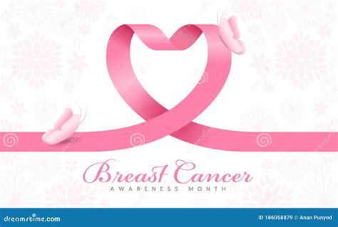 Breast Cancer Awareness Month Pink Heart Ribbon Sign And Butterfly On