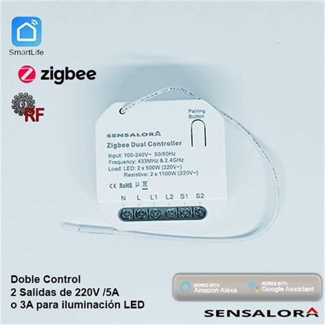 Controlador Dual Zigbee RF MHz Salidas SmartLife