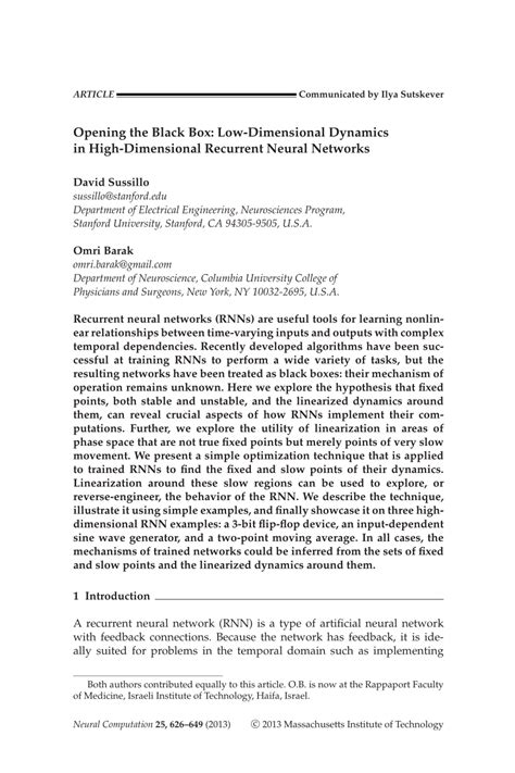 Pdf Opening The Black Box Low Dimensional Dynamics In High