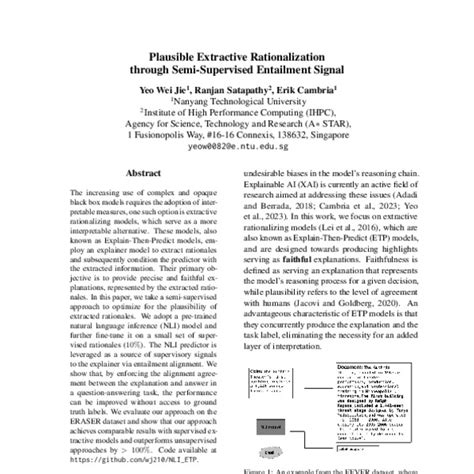 Plausible Extractive Rationalization Through Semi Supervised Entailment Signal Acl Anthology