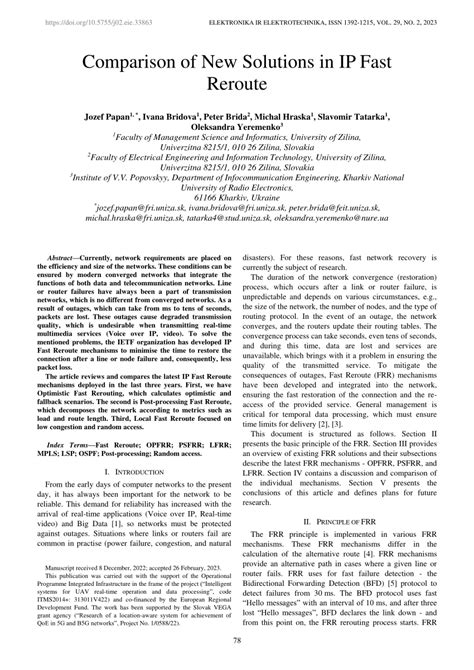 PDF Comparison Of New Solutions In IP Fast Reroute