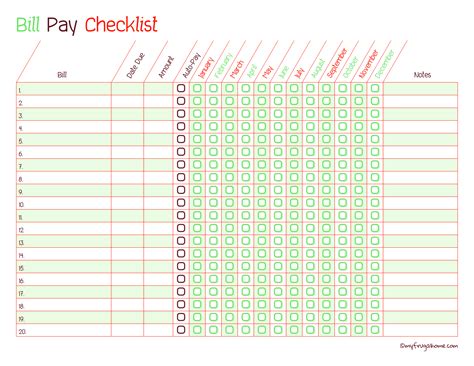 Bill Paying Checklist Excel Template