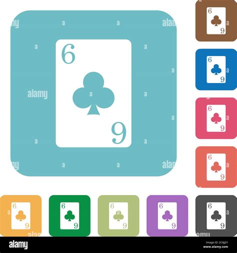 Six Of Clubs Card White Flat Icons On Color Rounded Square Backgrounds Stock Vector Image And Art