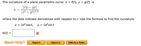 solved the curvature of a plane parametric curve x f t y
