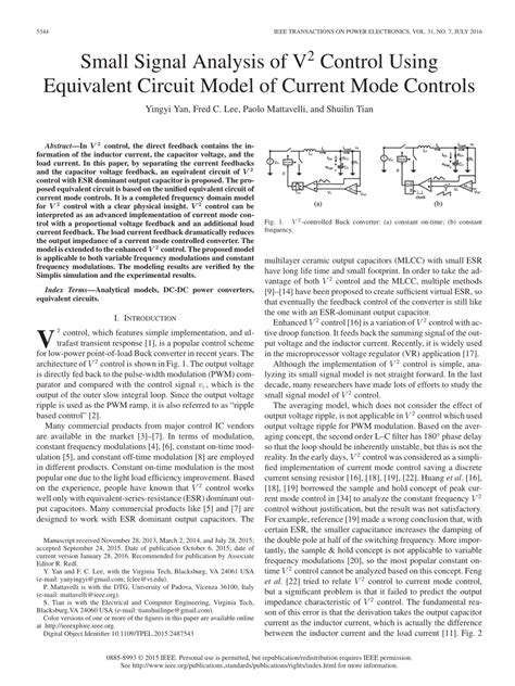 Pdf Small Signal Analysis Of V2 Control Using Equivalent Circuit Model Of Current Mode Controls