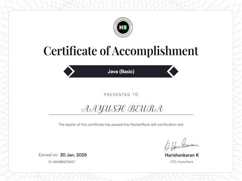 Java Hackerrank Coding Programming Certification Skilldevelopment Aayush Beura
