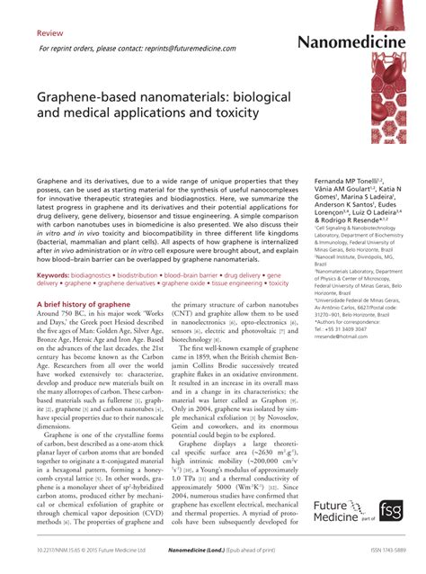 Pdf Graphene Based Nanomaterials Biological And Medical Applications