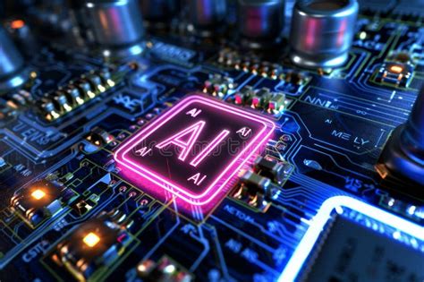 Ai Processor Glowing With Neon Lights On A Futuristic Circuit Board