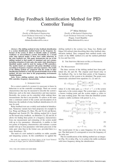 Pdf Relay Feedback Identification Method For Pid Controller Tuning