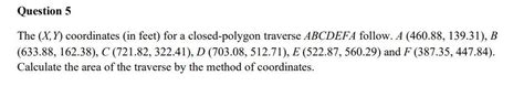 solved the x y coordinates in feet for a closed polygon