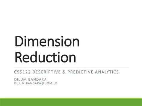 Introduction To Dimension Reduction With Pca Pptx