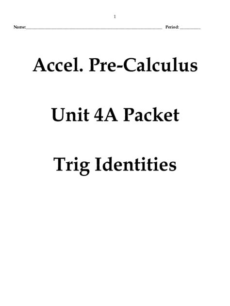 Fillable Online Accel Pre Calculus Unit 4a Packet Trig Identities Fax
