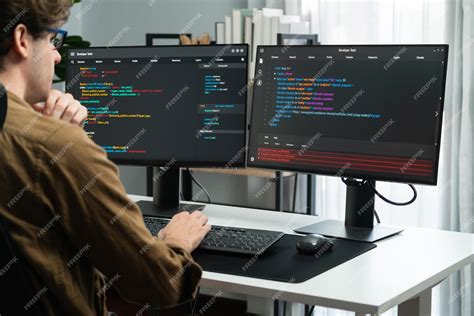 premium photo it developer working online software development coding