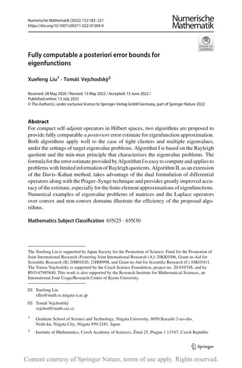 Fully Computable A Posteriori Error Bounds For Eigenfunctions Request Pdf