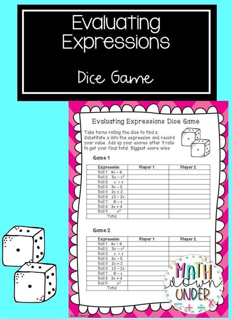 Evaluating Algebraic Expressions Substitution Dice Game Activity 6 Ee A2 Evaluating
