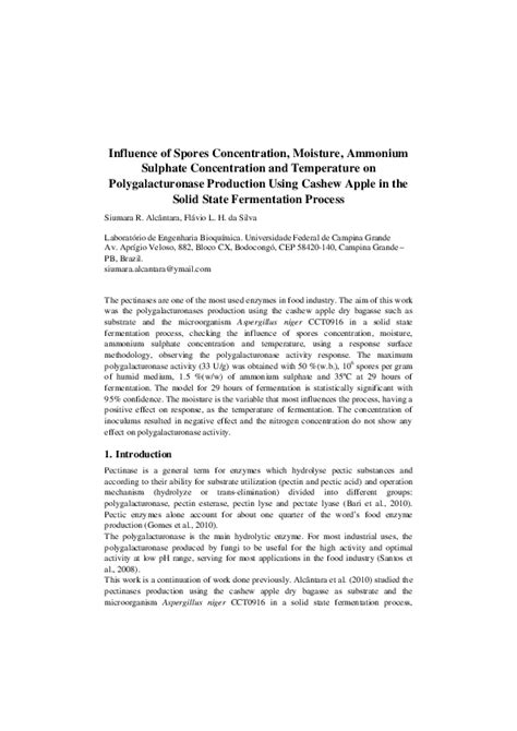 Pdf Influence Of Spores Concentration Moisture Ammonium Sulphate