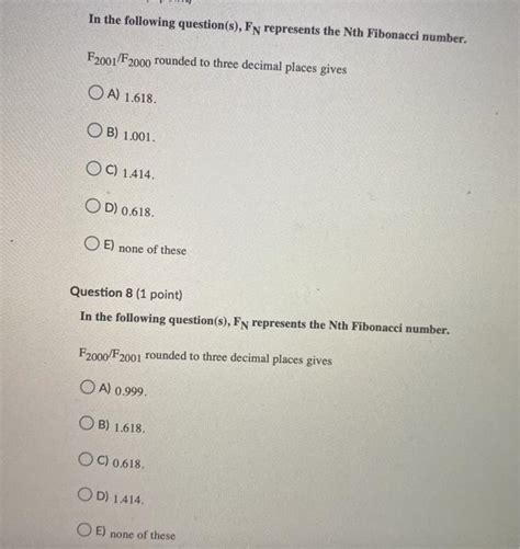 Solved In The Following Questions Fn Represents The Nth