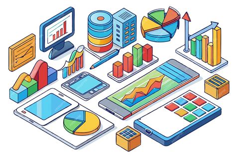 Isometric Illustration Of Data Analytics Graphs Charts Devices And More On A White Background