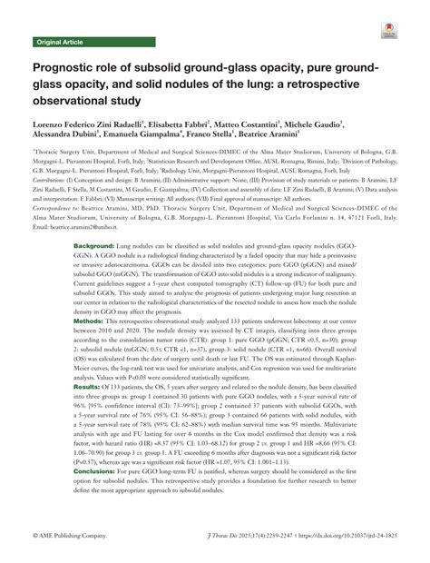 Pdf Prognostic Role Of Subsolid Ground Glass Opacity Pure Ground Glass Opacity And Solid