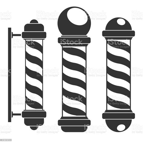 흰색 배경에 고립 된 줄무늬와 함께 게 기둥 실루엣 아이콘이 발사 이발소 간판 플랫 스타일에 미용사 기호입니다 벡터 일러스트 레이 션 건강한 생활방식에 대한 스톡 벡터 아트