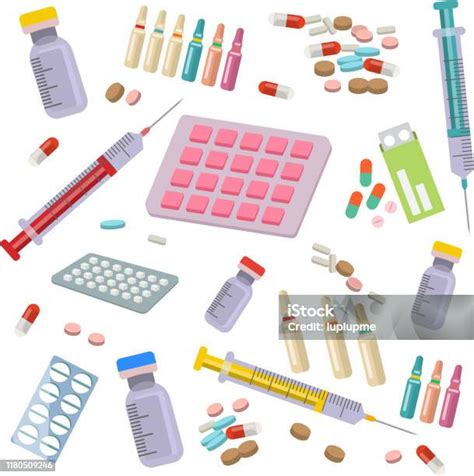 의료 의료 아이콘 벡터 원활한 패턴입니다 건강 관리 기호 컬렉션입니다 의학 장비 알약 주사기 치료 의료 용기 그림 구급차 기호입니다 0명에 대한 스톡 벡터 아트 및 기타