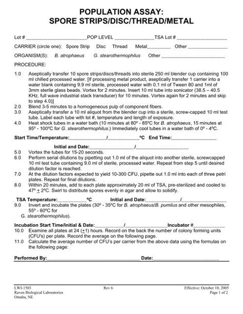 Population Assay Spore Strips Disc Thread Metal Mesa Labs