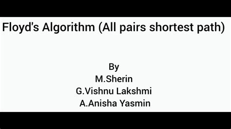 Floyds Algorithm Youtube