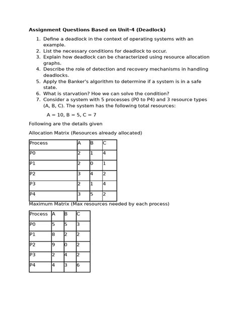 assignment questions on unit4 pdf