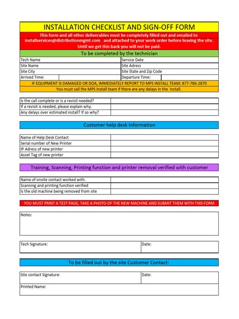 Installation Check List Sign Off Pdf